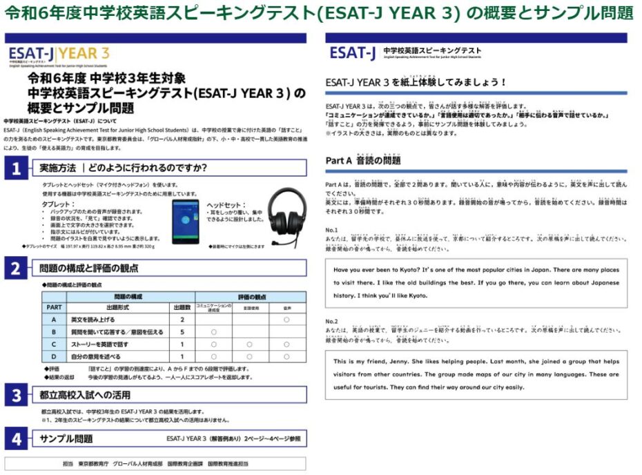 〈2025年度入試〉東京都 中学校「スピーキングテスト（ESAT－J）」対策 - よみうり進学メディア